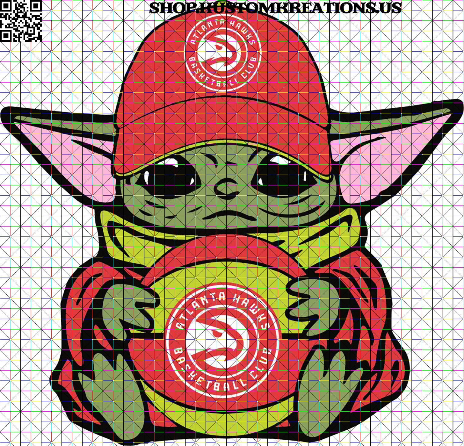 Baby Yoda with Hawks Basketball SVG | Kustom Kreations